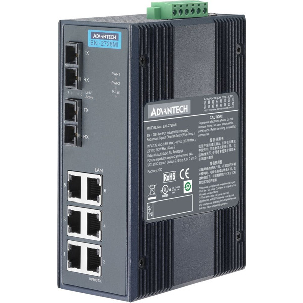 EKI-2728SI Advantech Unmangaged Netzwerk Switch mit 6x GbE RJ45 und 2x ...