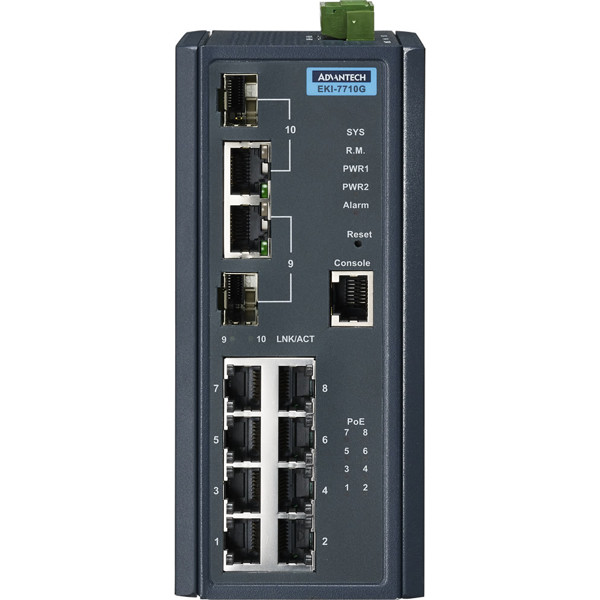 EKI-7710G-2CPI Advantech 8GE PoE+2G Combo Managed Ethernet Switch ...