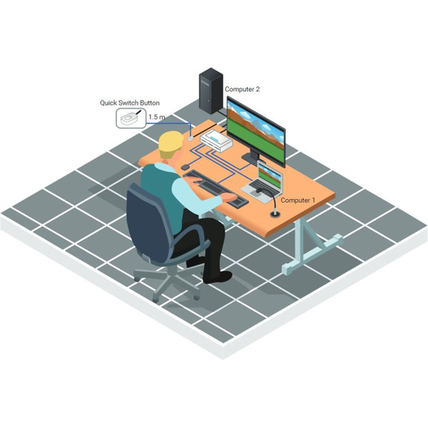 KV62-CBL Black Box 2-Port 4K60 UHD DisplayPort 1.2 KVM Switch mit einem ...