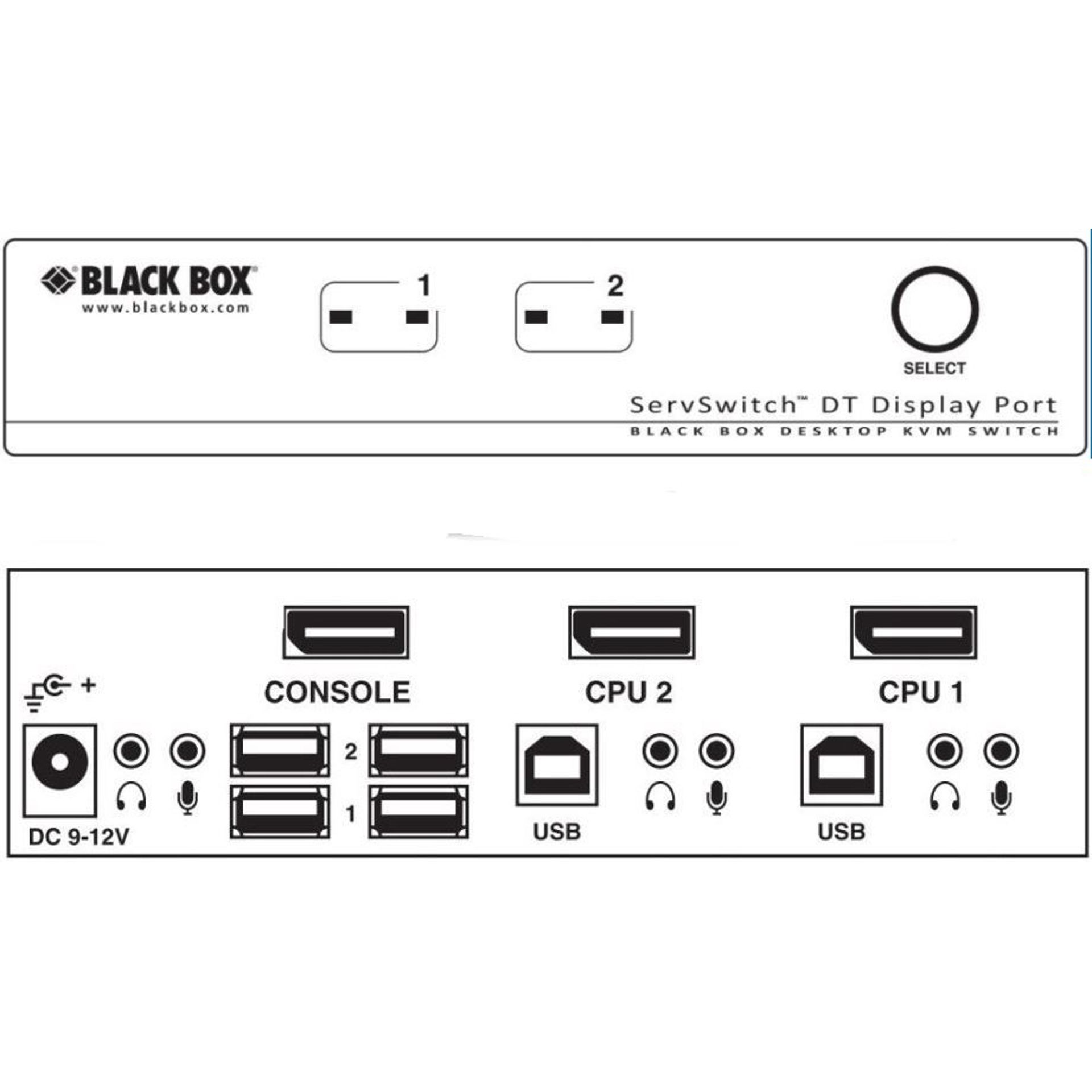 KV9702A Black Box ServSwitch DT DisplayPort KVM Switch für Auflösungen ...