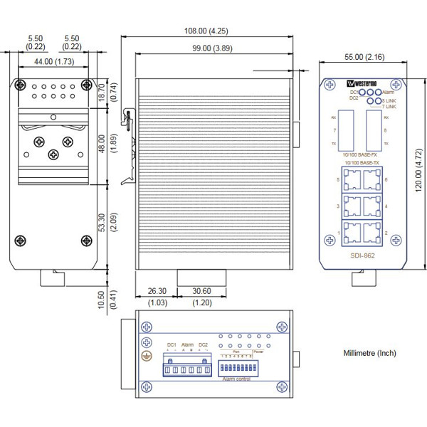 SDI-862-SM-SC30 Westermo Unmanaged Netzwerk Switch mit 6x RJ45 und 2x ...